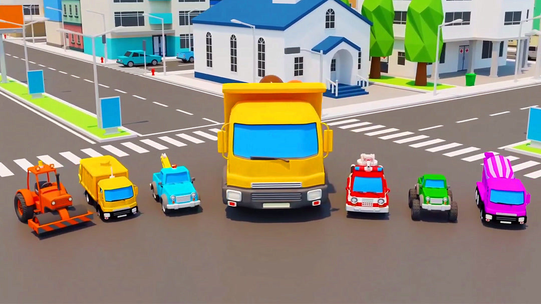 工程车益智动画:翻斗车和彩蛋里的吊车消防车
