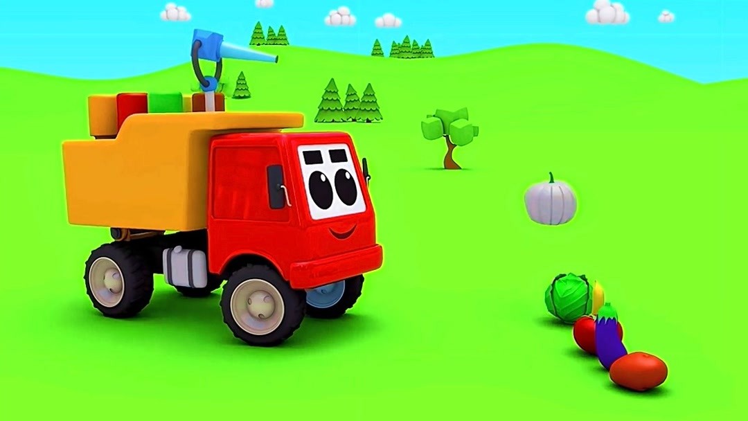 工程车动画 消防车和翻斗车寻找水果