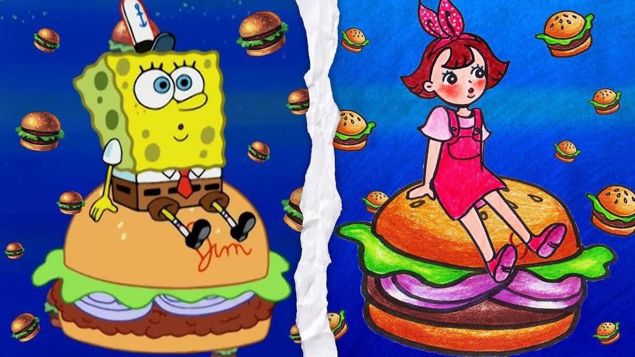 趣味定格动画:小美睡得好香啊,梦见自己去了海绵宝宝的世界!