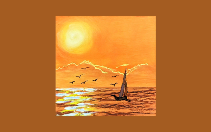 油画棒|速涂一幅夕阳大海(超简单)
