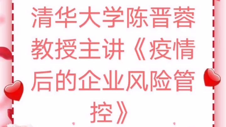清华大学陈晋蓉教授主讲财务风险管控