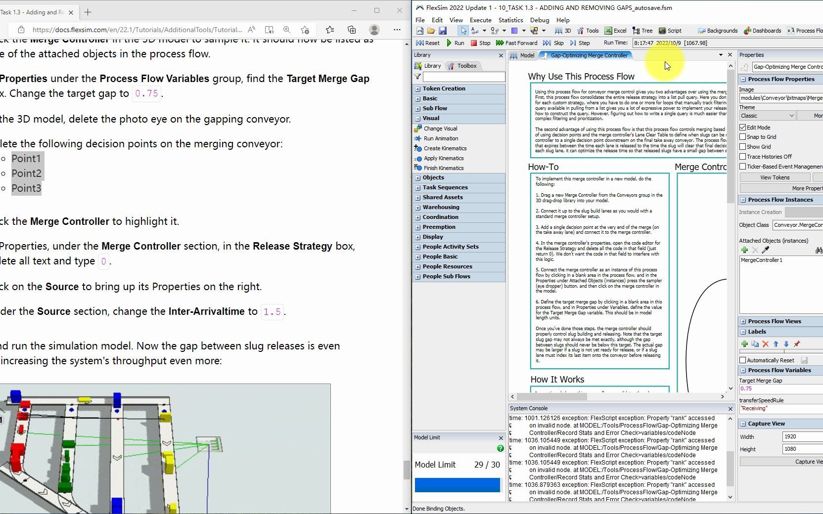 Flexsim Conveyors教程-使用PF控制合并间距