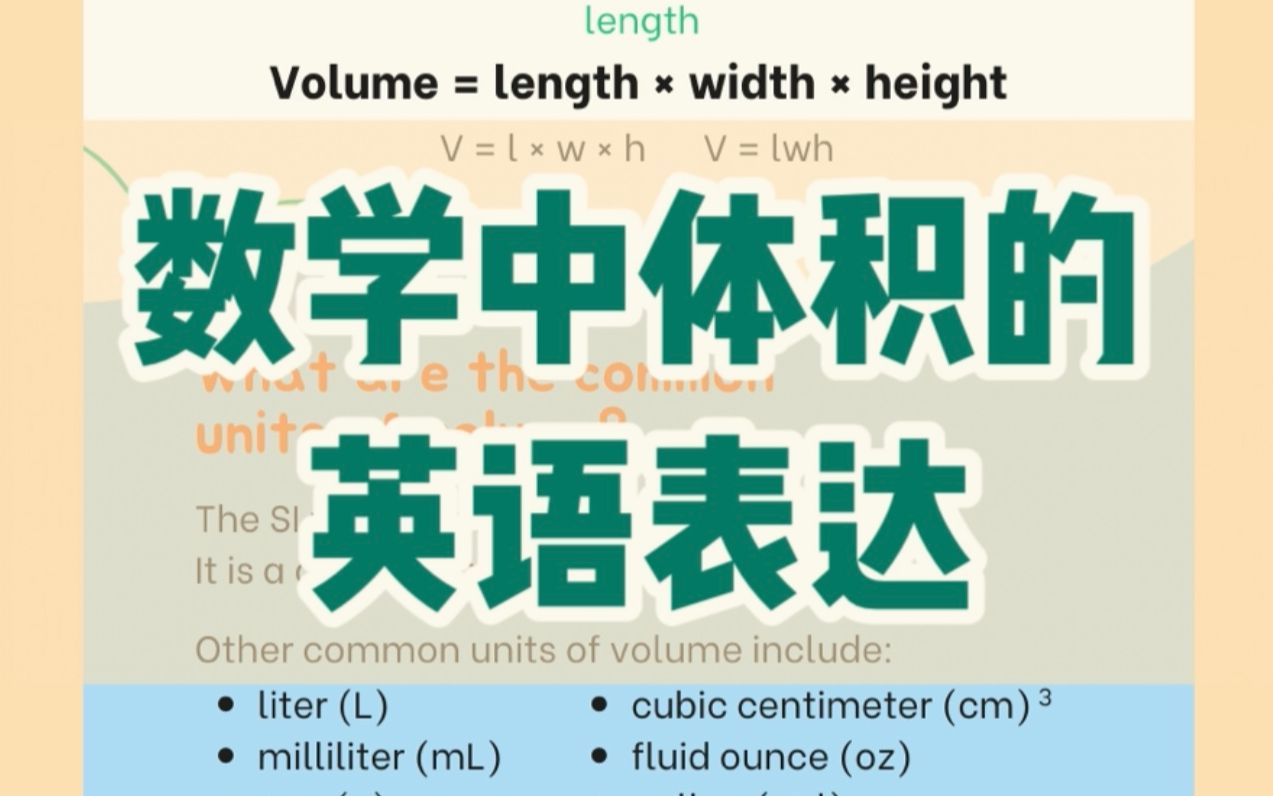 常用数学英语:你会用英语描述物体的体积吗?- 中英双语科普