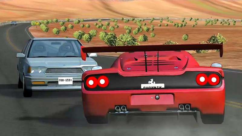 BeamNG:法拉利跑车开足马力甩尾冲向小轿车,拟真车祸模拟