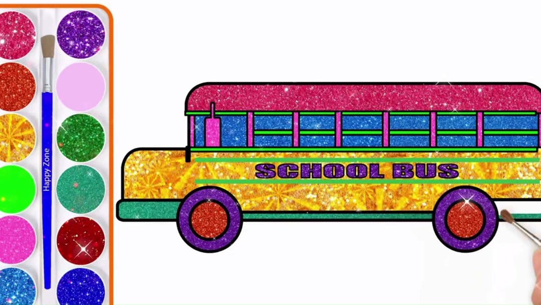 简笔绘画公交车校车图形,学习认知各种颜色,小猪佩奇动漫玩具