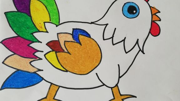 油画棒儿童画,公鸡的画法(一)