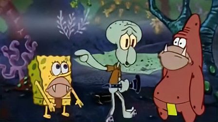 海绵宝宝动漫:原始时期的海绵宝宝与派大星好野性啊,吓坏宝宝了