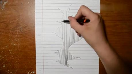 在纸上画开裂的地面,真实感超强