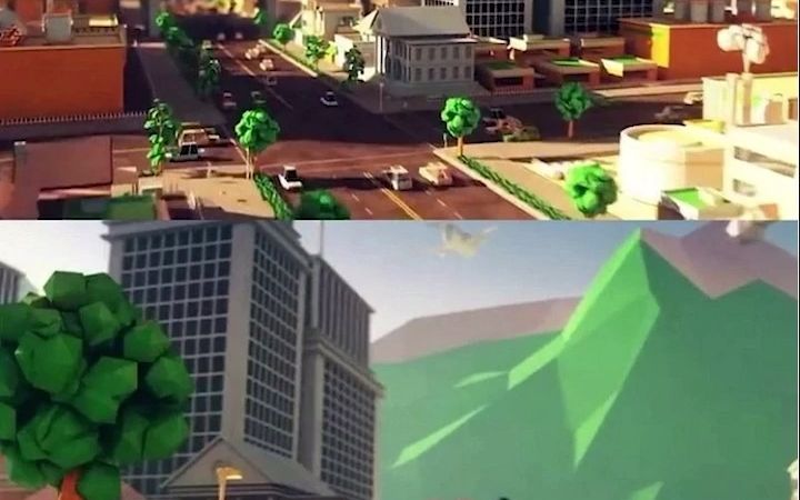 C4D E3D OBJ三维城市建筑低多边形汽车大楼房屋街道预设模型