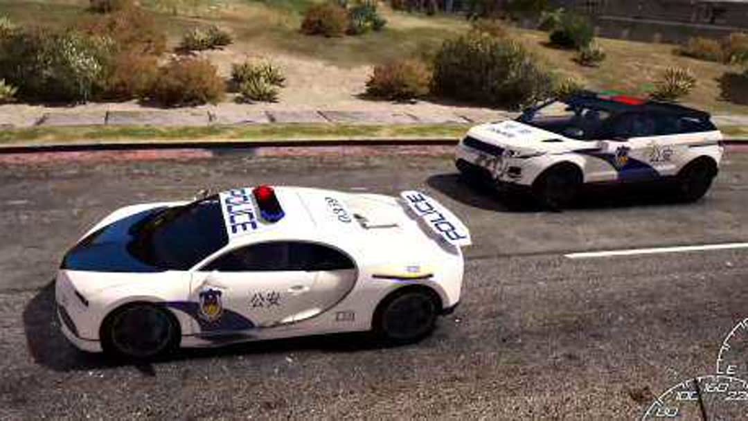 GTA5警察模拟:布加迪和路虎两台警车追击老爷车