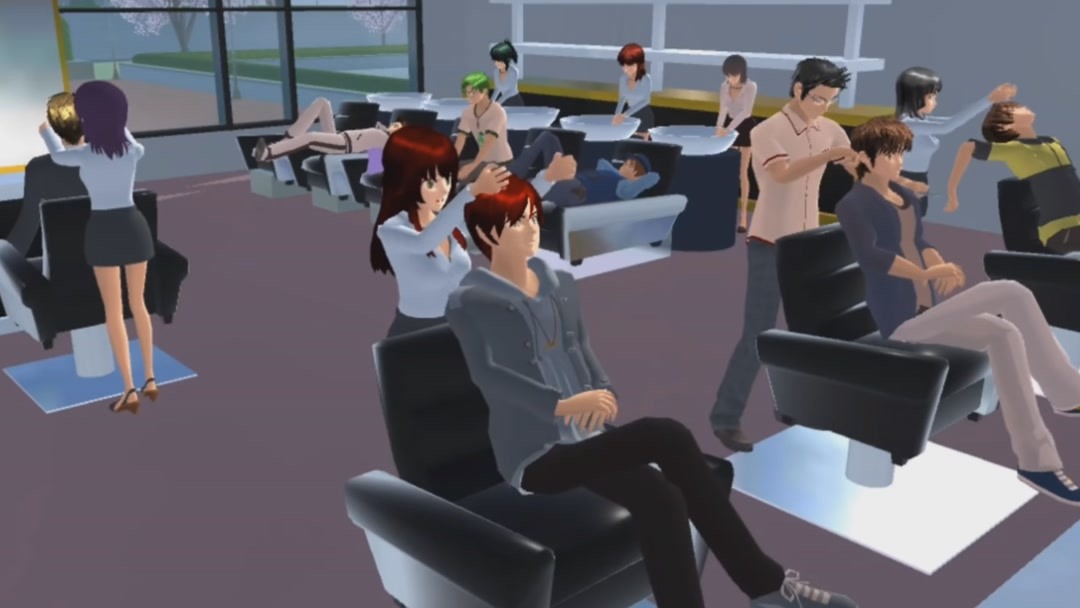 樱花校园模拟器:理发店热闹的一天!