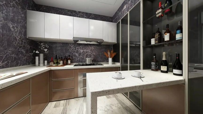 现代式厨房设计,不单单只是油盐酱醋,更兼具休闲及多功能用途!
