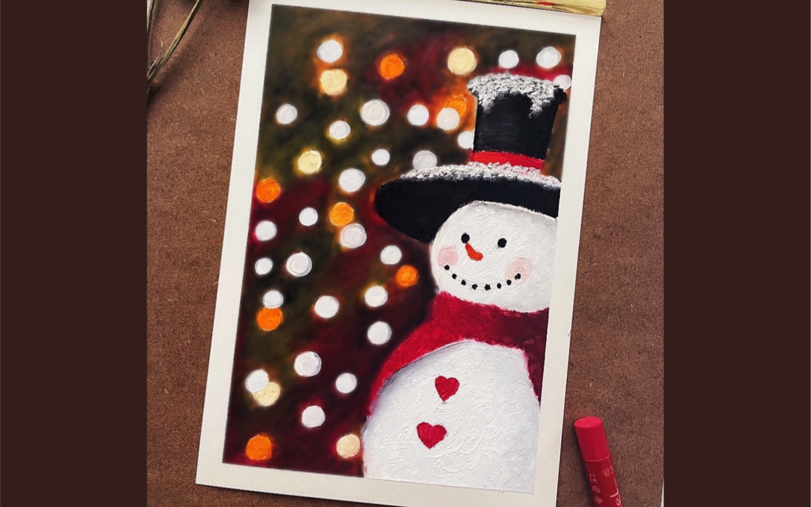 油画棒|圣诞系列小雪人·绘画教程视频