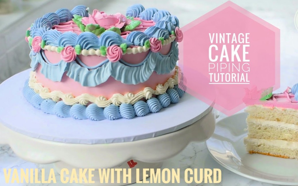【Beautiful Cake】如何制作复古柠檬蛋糕香草海绵蛋糕食谱教程蛋糕...