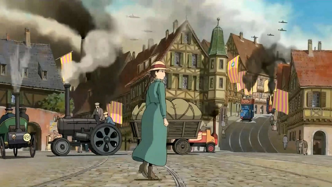 哈尔的移动城堡:伙伴谈论哈尔的八卦,小女孩却不参与,独自出门