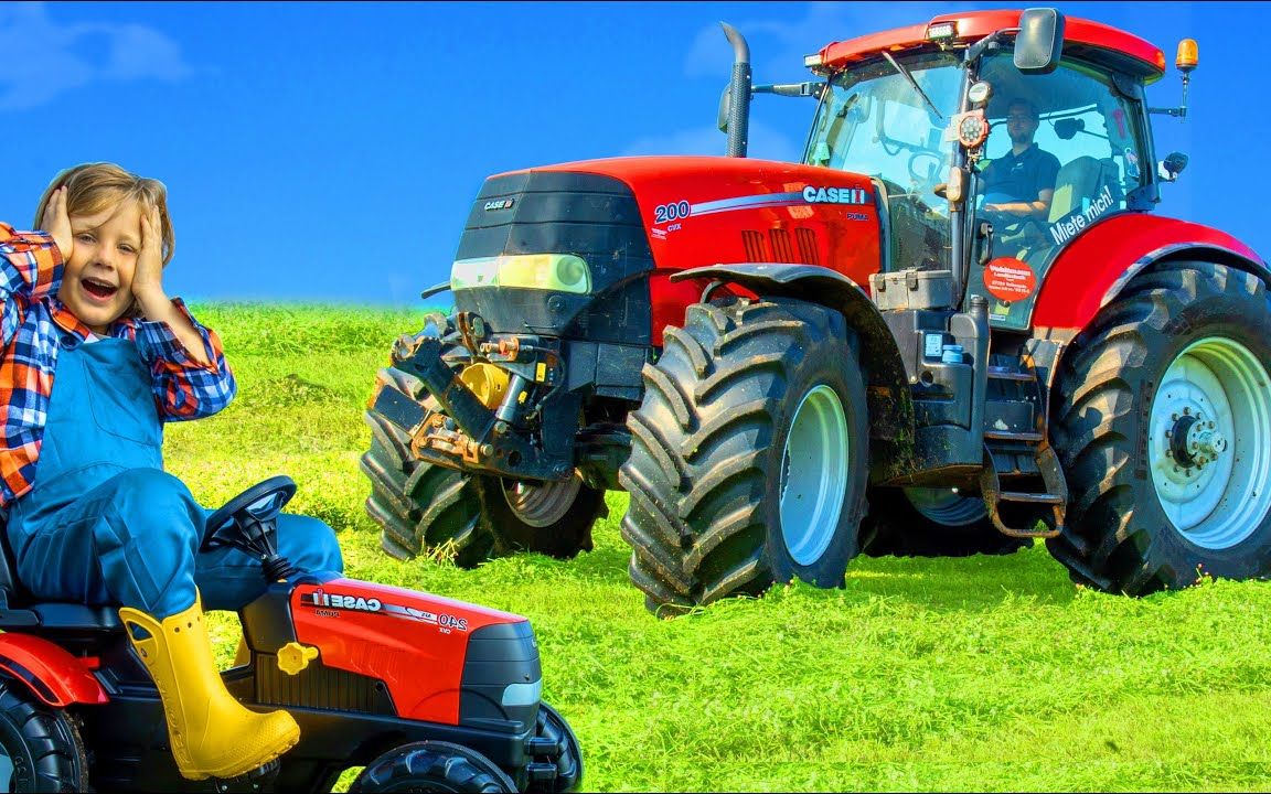 儿童拖拉机和农场动物故事 播种机 工程车 儿童 动画片