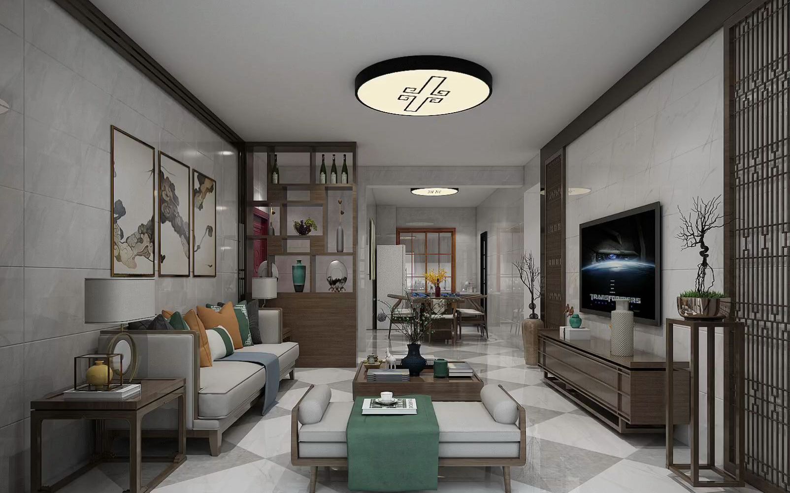 钦州室内装修户型,深度空间装饰新中式风格效果图案例