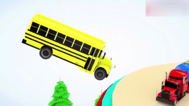 益智动画:卡通玩具汽车比赛,输掉的被推进彩色水池染色