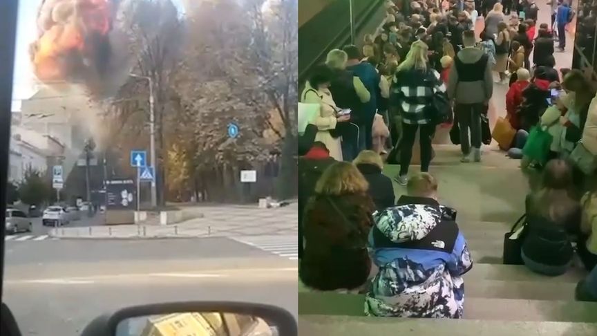 现场:乌克兰首都基辅遭遇第二波巨大爆炸 大批民众躲进地铁站避难
