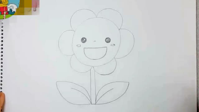 育儿简笔画植物,和孩子一起学画一朵卡通小花,真的简单哦
