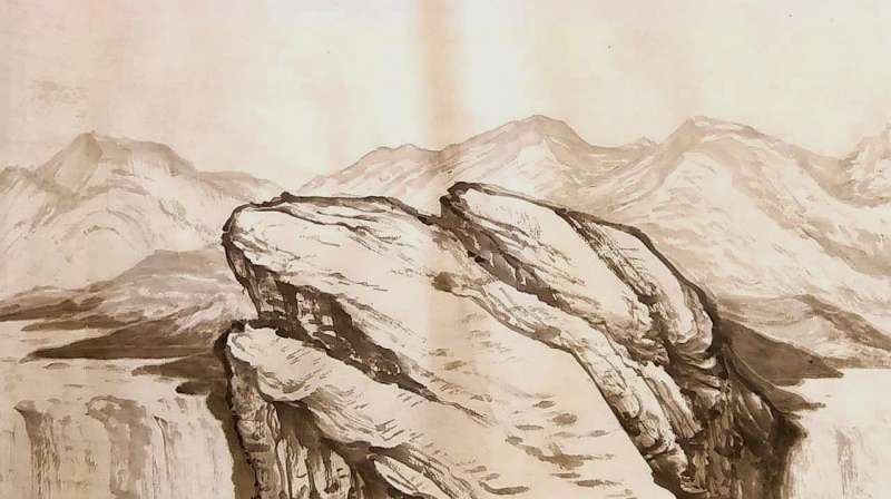 如何绘画山水画呢?老师:用笔的中锋和侧锋勾勒石块的边框
