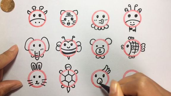 美术教学第3集:教你用圆形画动物,绘画零基础也可以学会哦