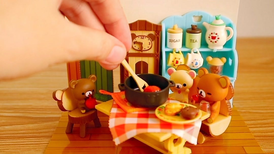迷你厨房定格动画,给可爱的小熊组装厨房布景