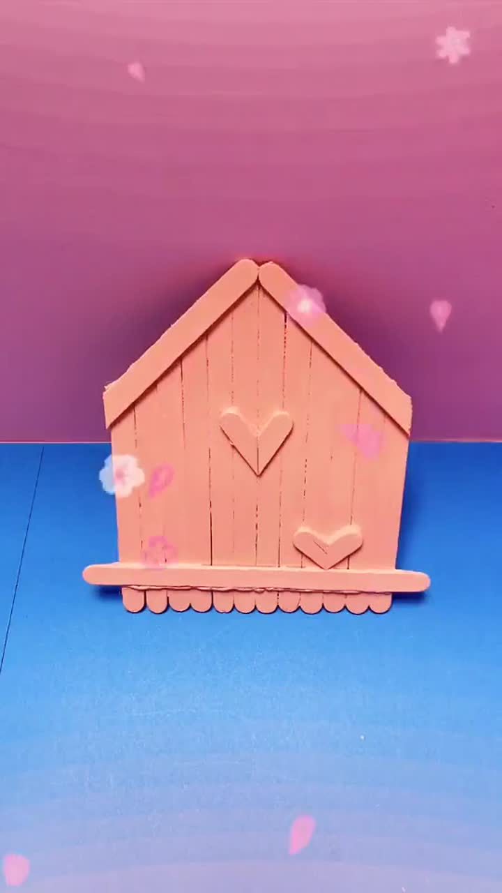 雪糕棍创意制作--平面小房子,可以用来当留言板!