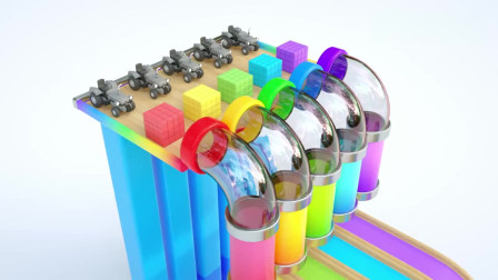 儿童益智认知拖拉机,彩色滑道与足球的颜色儿童动画片