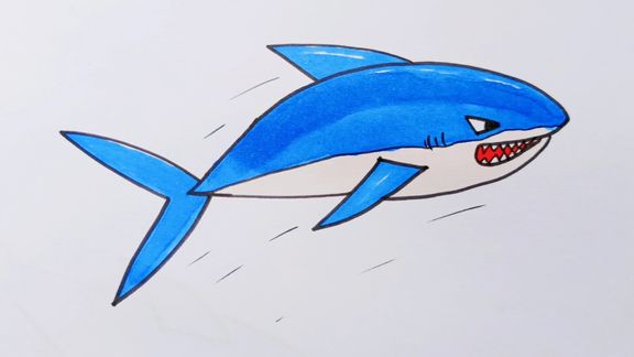 儿童简笔画 可怕的大鲨鱼