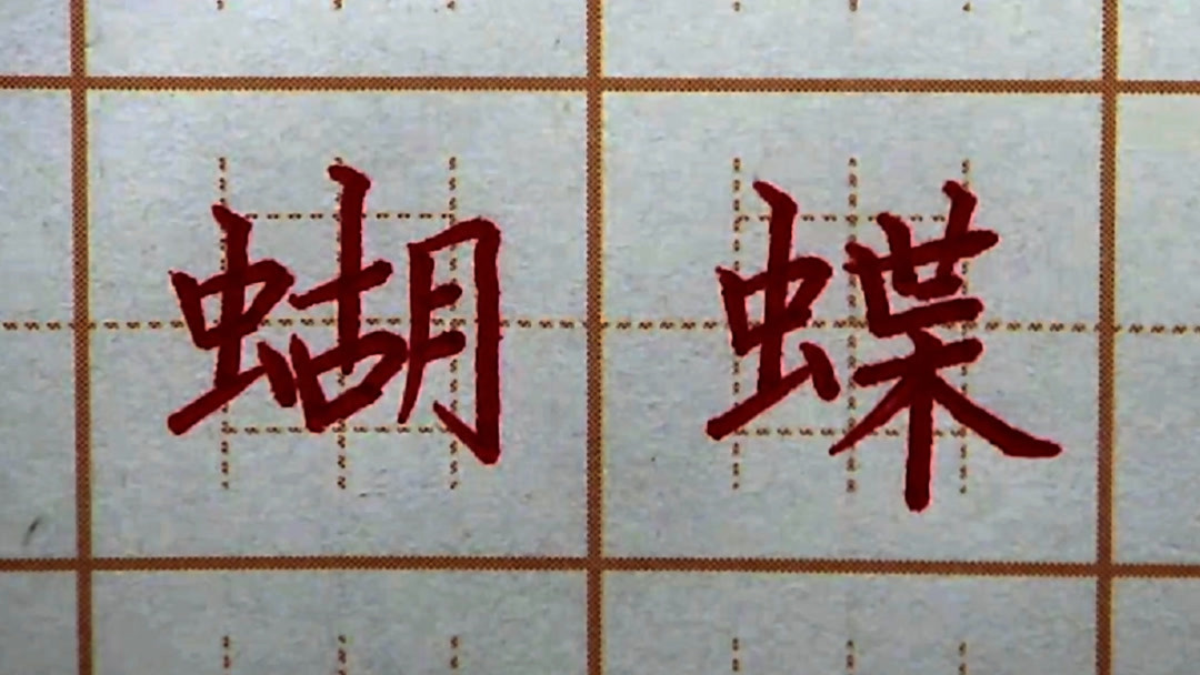 “虫”字旁一定要写瘦?蝴蝶桑三字书写,五年级硬笔楷书写字书法