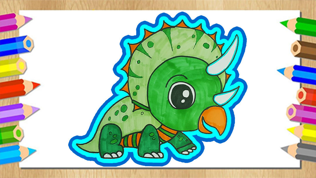 简单超易上手恐龙简笔画,萌萌的三角龙