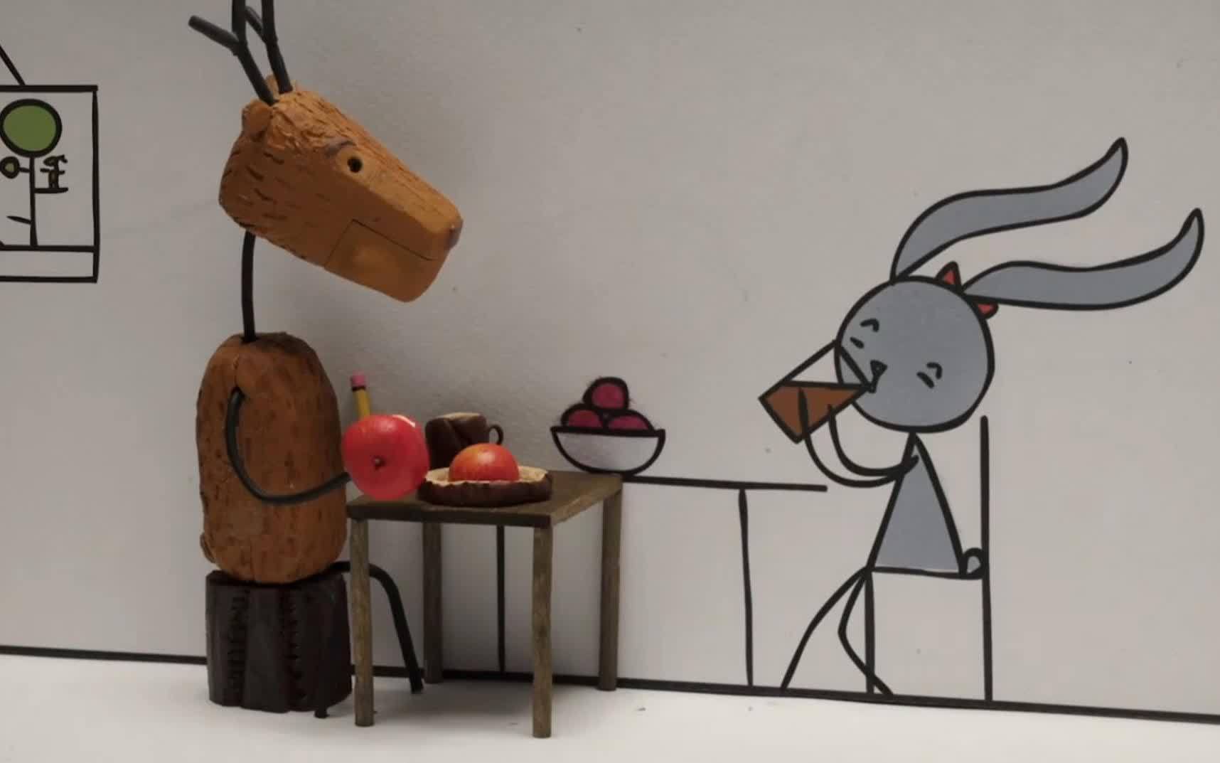 三维小鹿和二维兔子相遇,即使隔着一个维度,也阻挡不了它们相爱