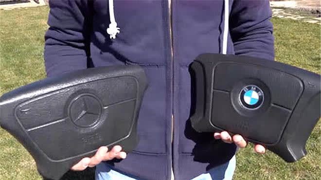 小伙重金买来宝马奔驰安全气囊,碰撞对比质量,结果一目了然!