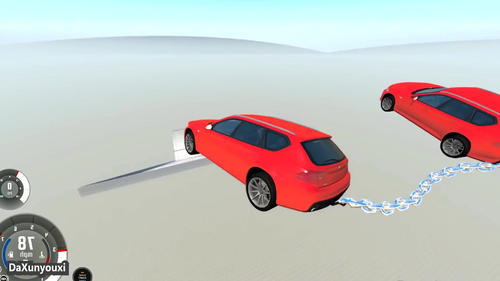 车祸模拟器:两辆轿车用铁链连接在一起,真是一根绳上的蚂蚱