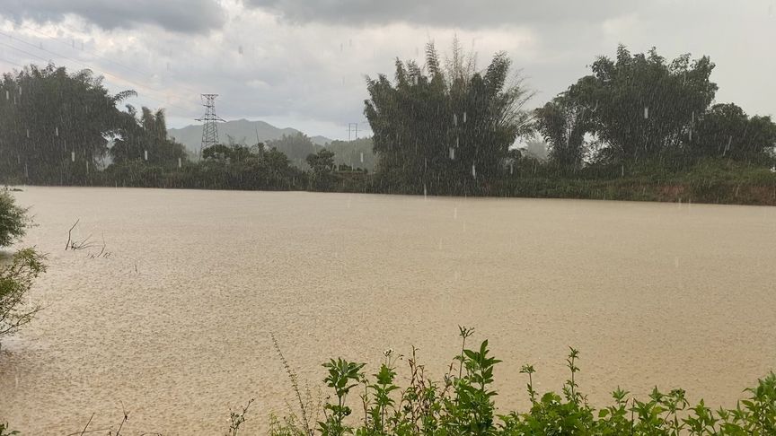 突然的大雨,鱼竿都被水冲走了