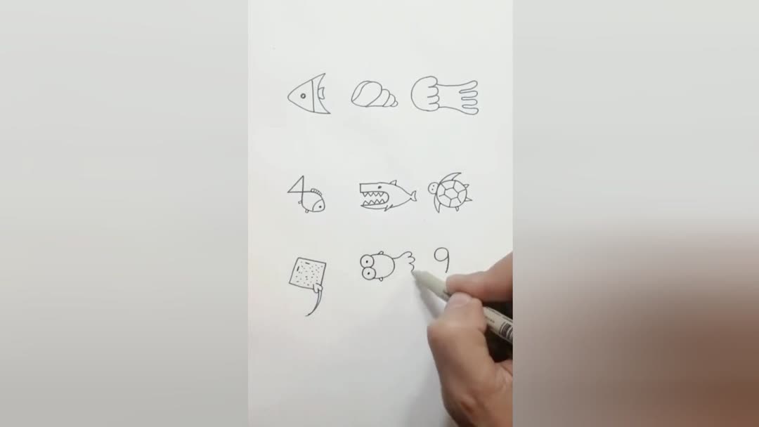 用数字123456789画海洋动物,#简笔画