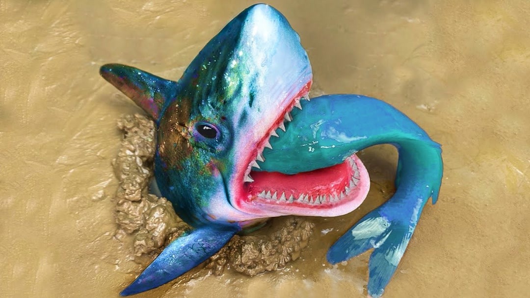 搞笑定格动画:鲨鱼藏在泥土中,这样捕鱼效率真高呀!