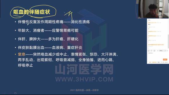 20临床执业(助理)医考试-预习班:咯血与呕血二|山河医学网