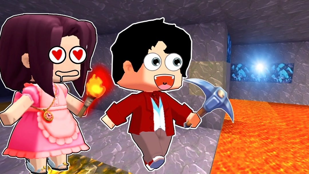 迷你世界生存ep1,下地挖矿,岩浆河边上发现钻石,发财咯!