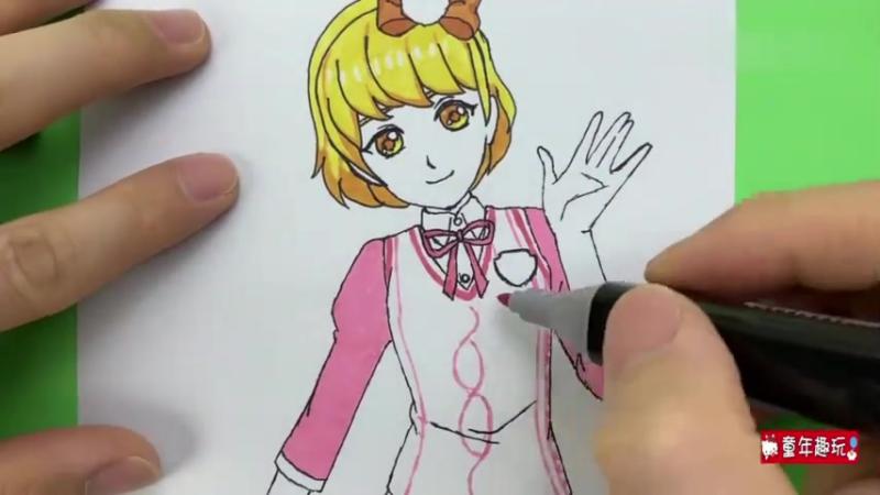 手绘菲梦少女杨松儿简笔画,粉红校服装扮的松儿很可爱