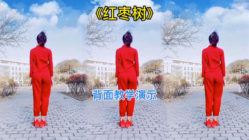 广场舞《红枣树》,背面教学演示,蓝天白云,舞姿优美
