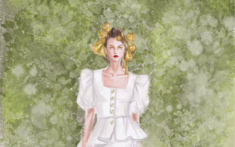 手绘板时装画过程图