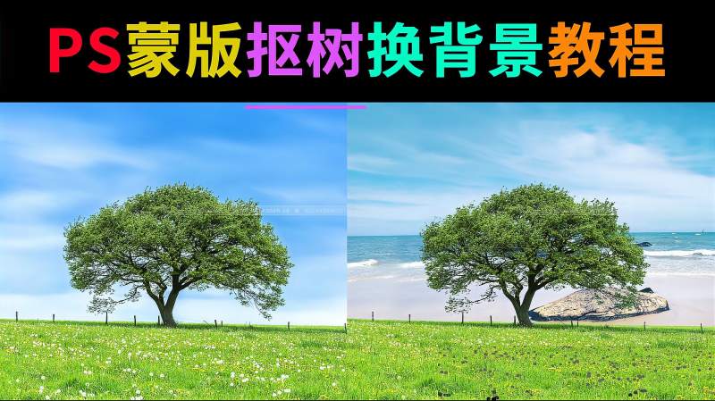 PS蒙版抠树换背景视频教程