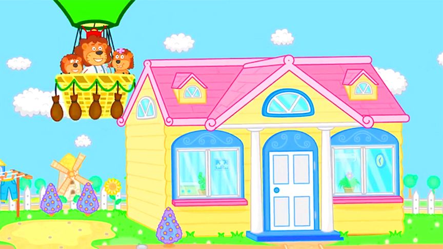 小狮子动画:小狮子玩泡泡机,泡泡包裹房子飞到云层,狮爸救援!