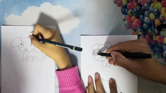 小狗简笔画,简单2分钟画出卡通小小狗。