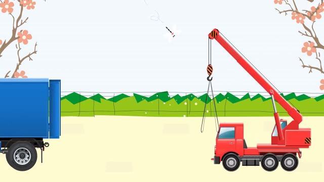 卡通工程车动画,货车吊车搭建游乐场