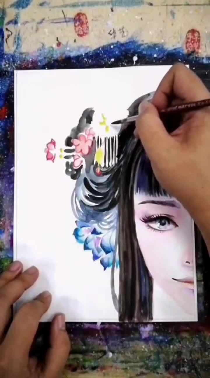 水彩古风,希望大家能够喜欢,多多支持!手绘 水彩 古风 古风汉服美如画 确认过眼神