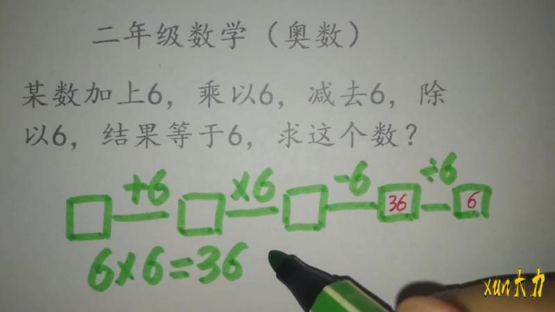 二年级数学:某数加6,乘6,减6,除以6,结果等于6,求这个数?