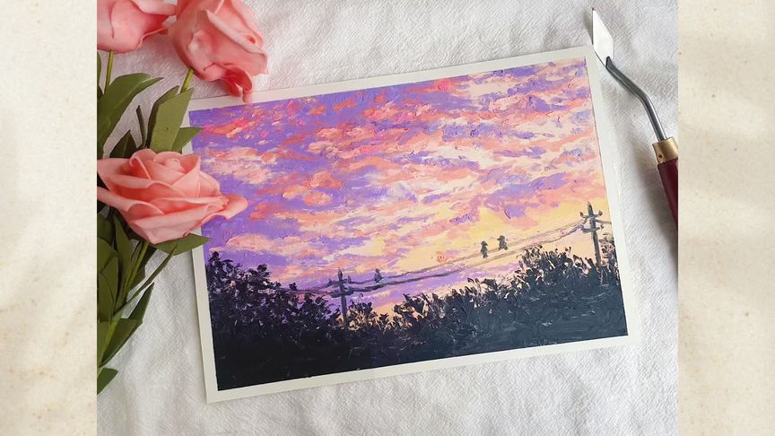 油画棒|风与晚霞#油画棒 #想画就画 #绘画过程 #画画ߎ� #鲁本斯